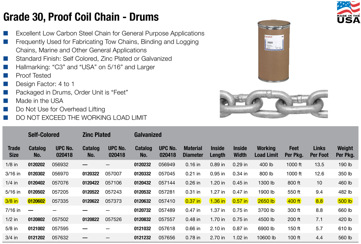 3/8 inch Campbell G30 Self Coloured Proof Coil Chain | Wesco Industries